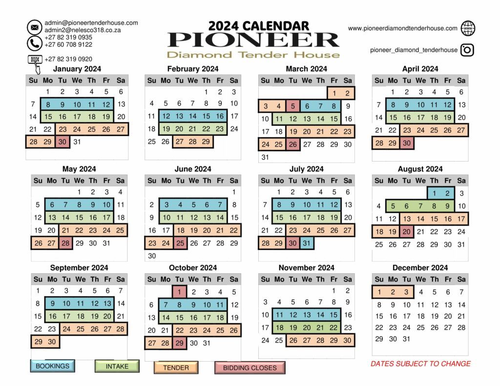 Tender Dates - Pioneer Diamond Tender House