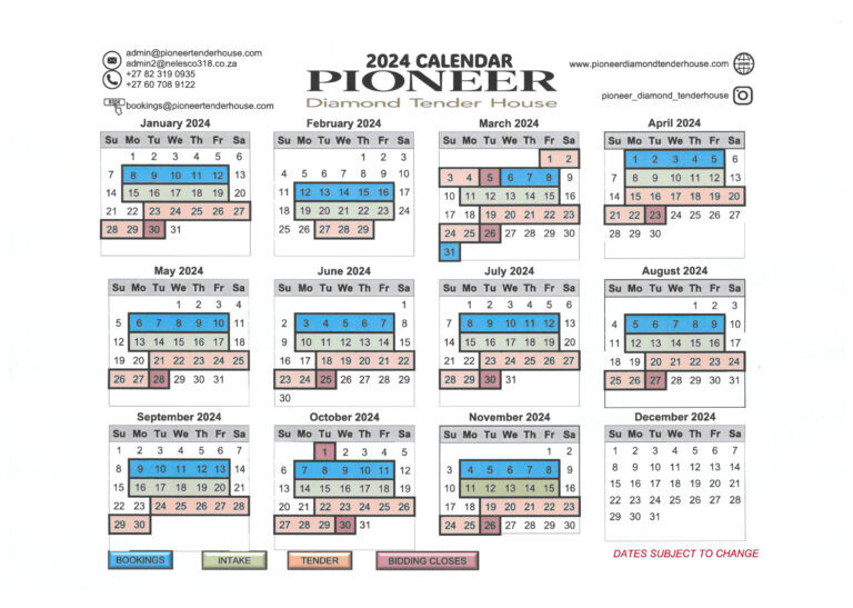 Tender Dates - Pioneer Diamond Tender House