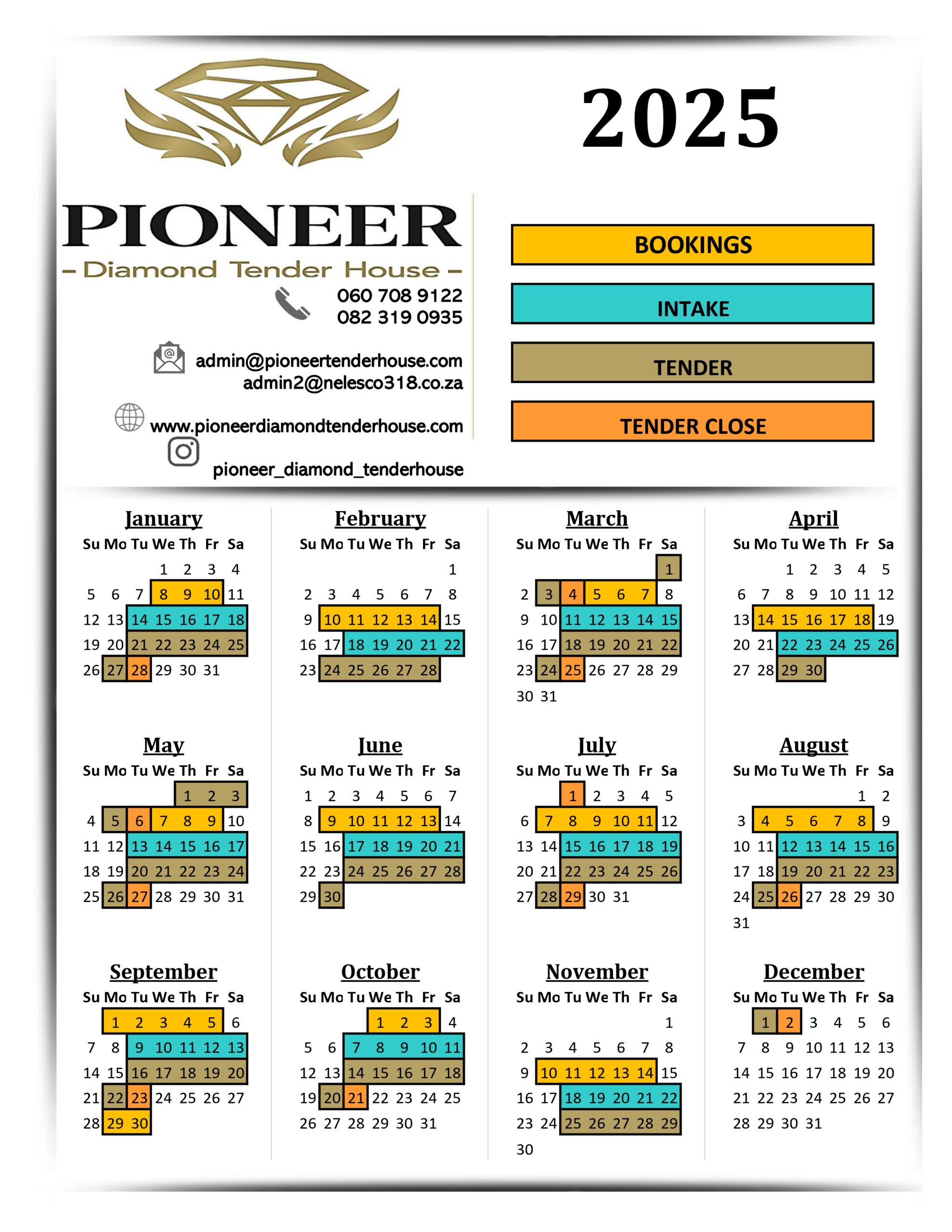 Tender Dates - Pioneer Diamond Tender House